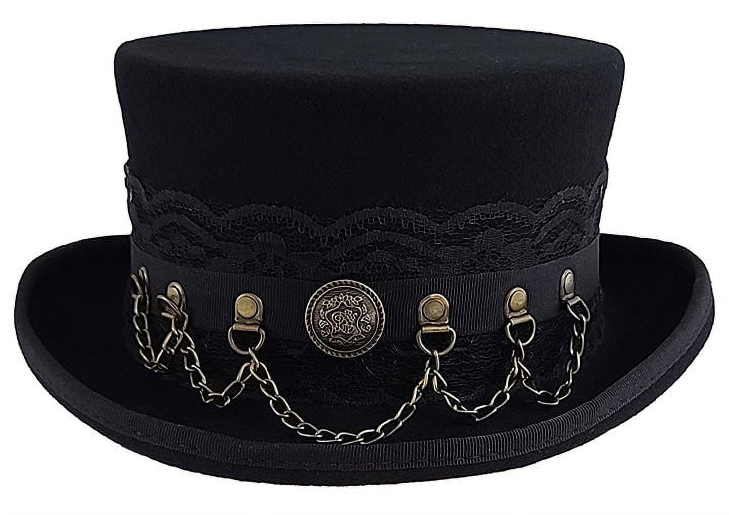 Different Touch 100% Wool Felt Top Hat Western Steampunk with Leather ...