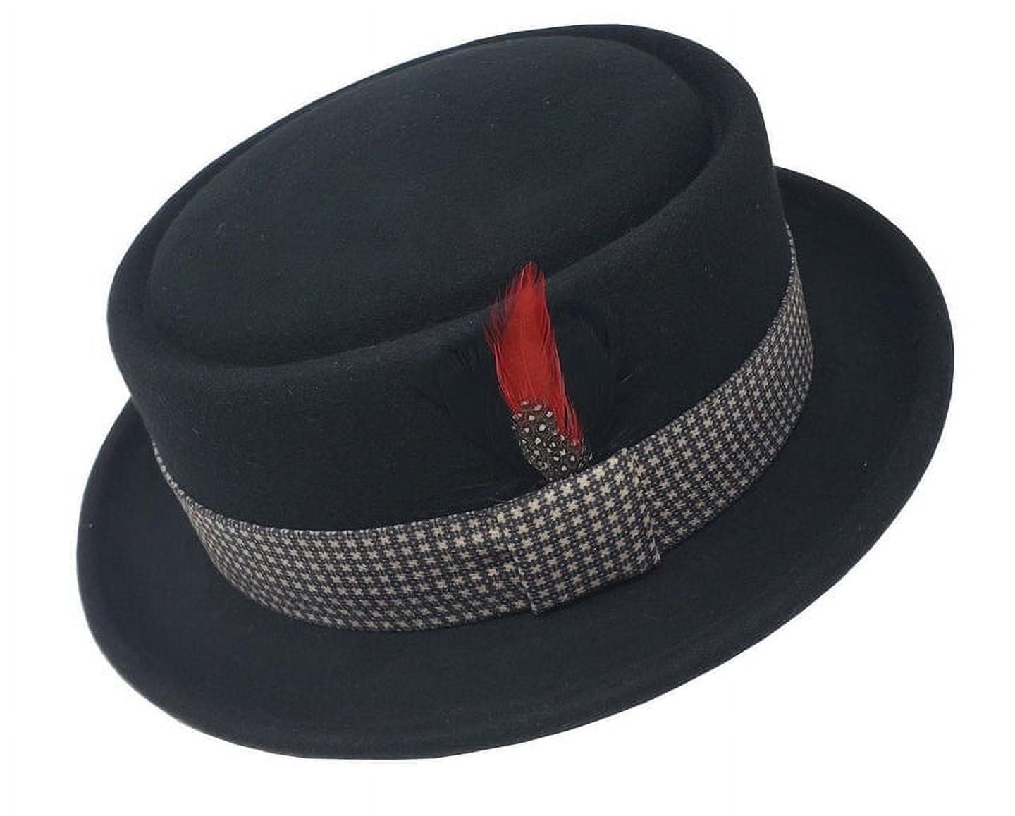 Different Touch 100% Wool Lined Band Black Pork Pie Flat Top Hat Unisex ...