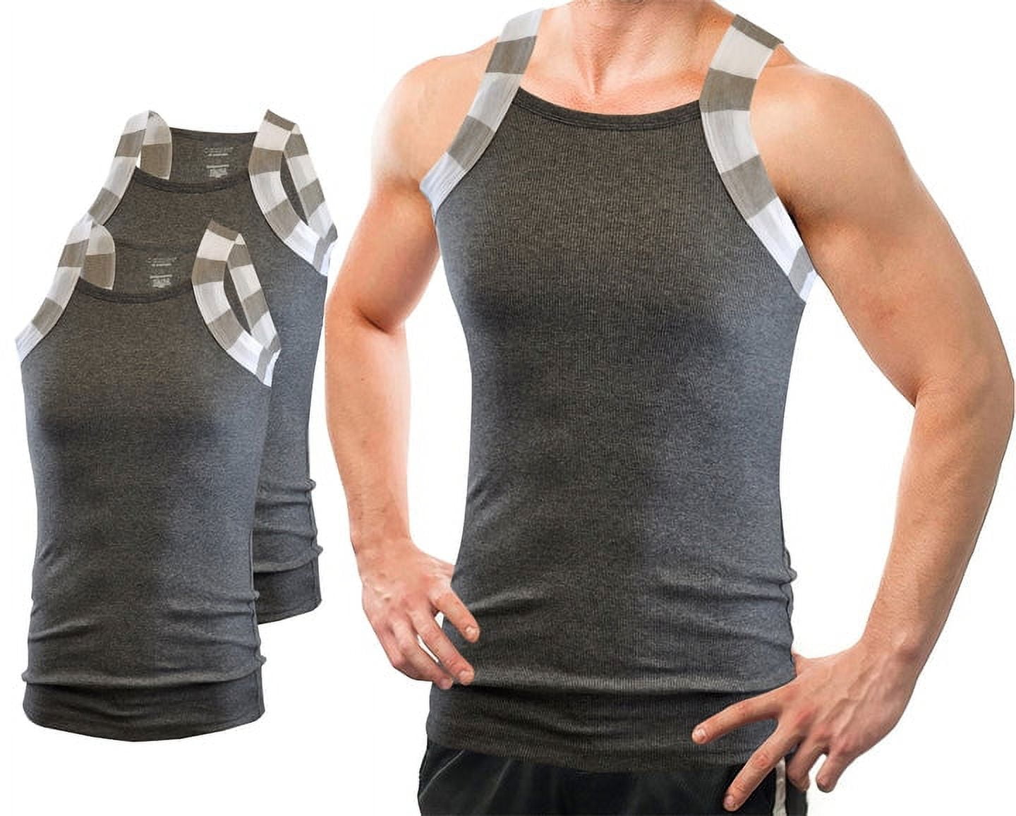 Different Touch 2 Pack Male Regular Square Cut Two Ton Trim Tank Top ...