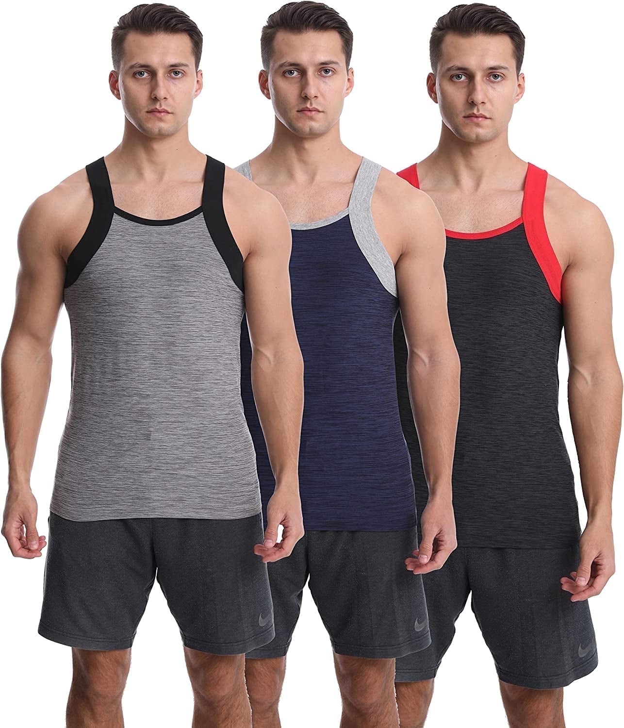 Different Touch 3 Pack Dry Fit Square Cut Style Tank Tops for Men ...