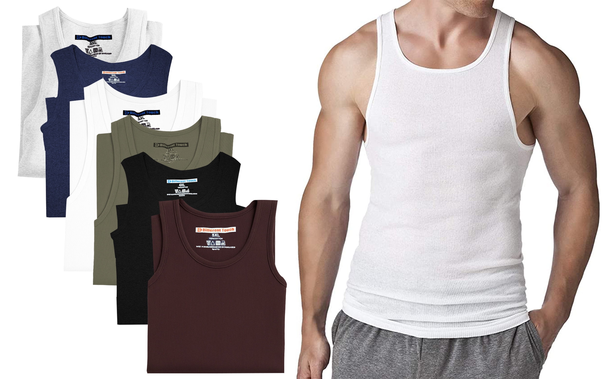 Different Touch 6 Pack Men's Big and Tall Muscle Ribbed Tank Tops A ...