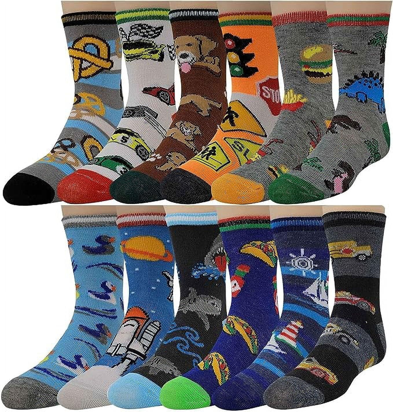 12 Pairs Boys Colorful Long Crew Socks, Everyday Assorted Fun Novelty ...