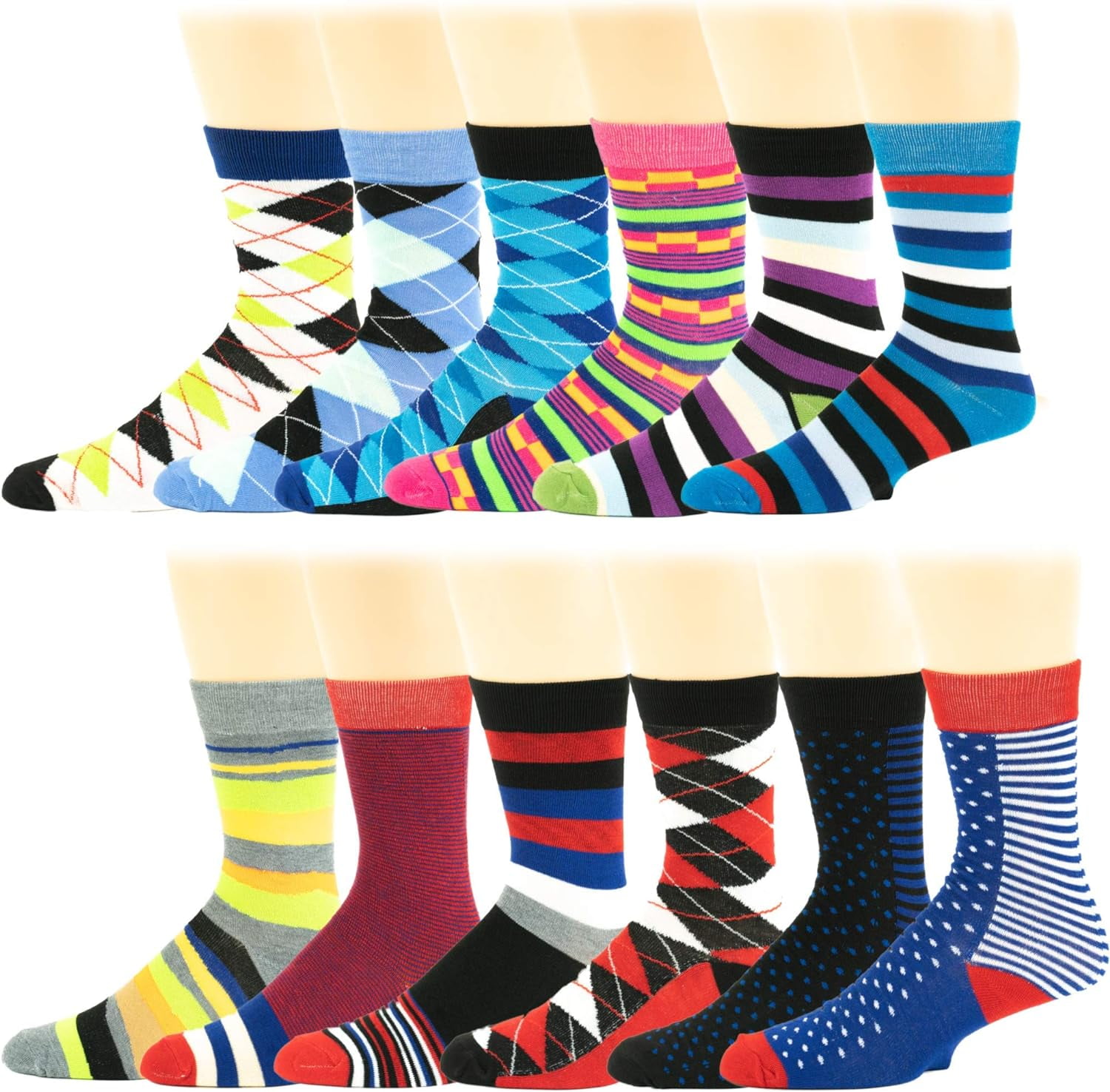 Different Touch Men Colorful Dress Socks, 12 Pairs, Size 10-13, Machine ...