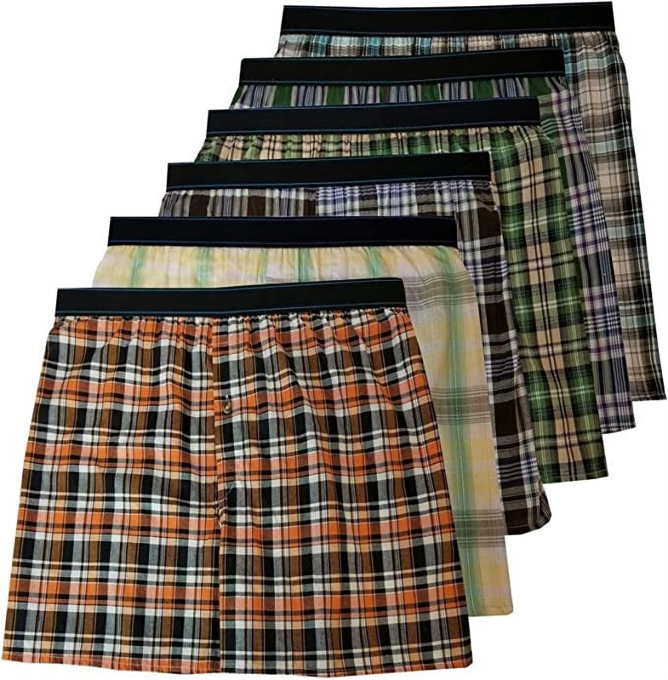 Different Touch Men's Exposed Waistband Woven Plaid Boxer Shorts ...