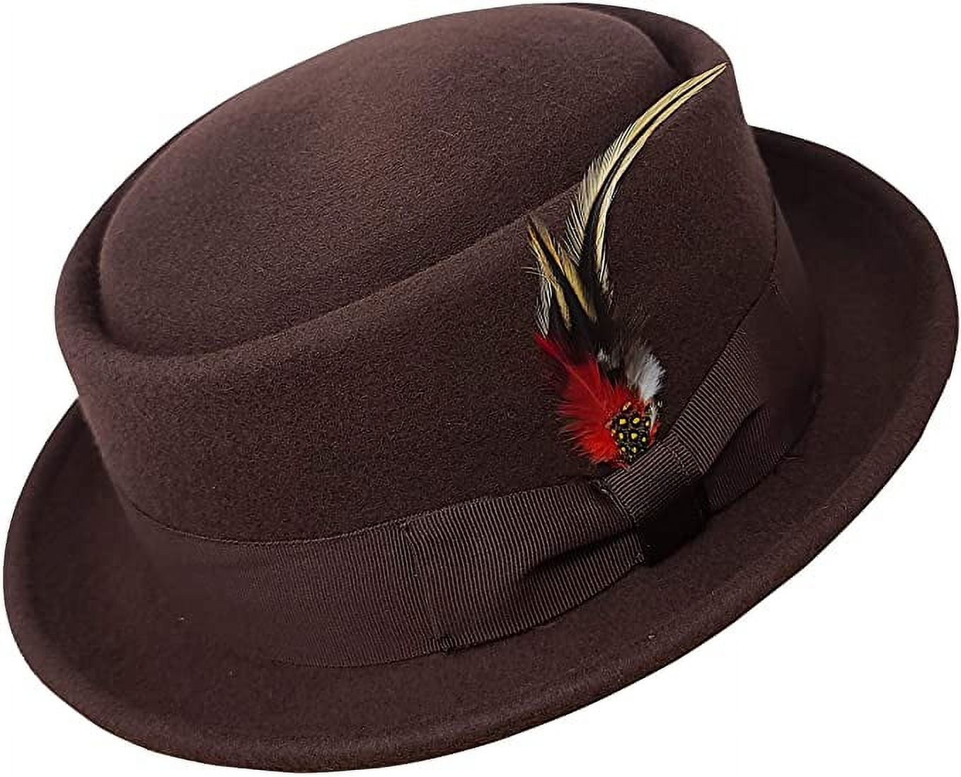 Different Touch Men's Brown Pork Pie Fedora Hat, Australian Wool, Short ...