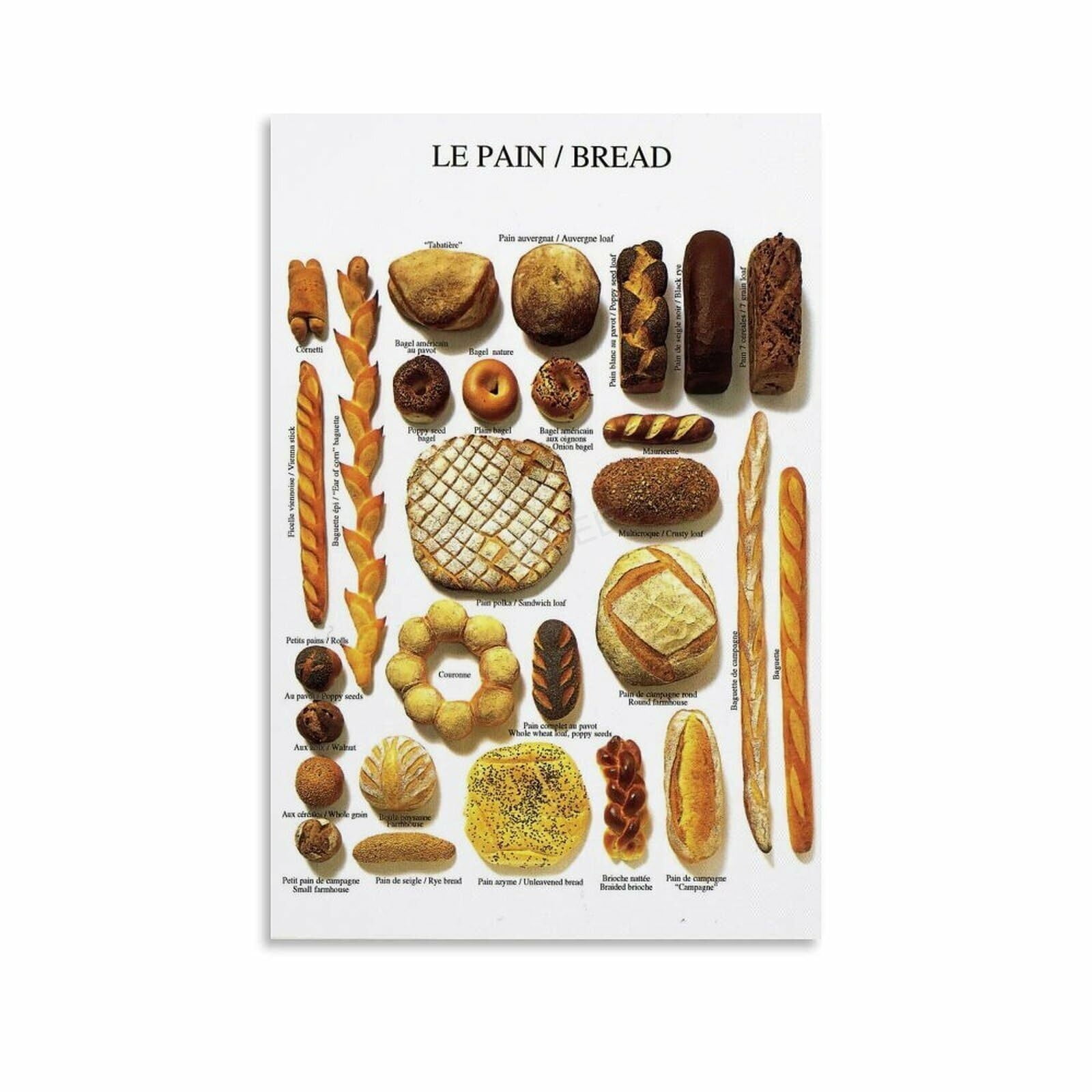 Different Types of French Bread Kitchen Poster Food (5) Canvas Painting ...