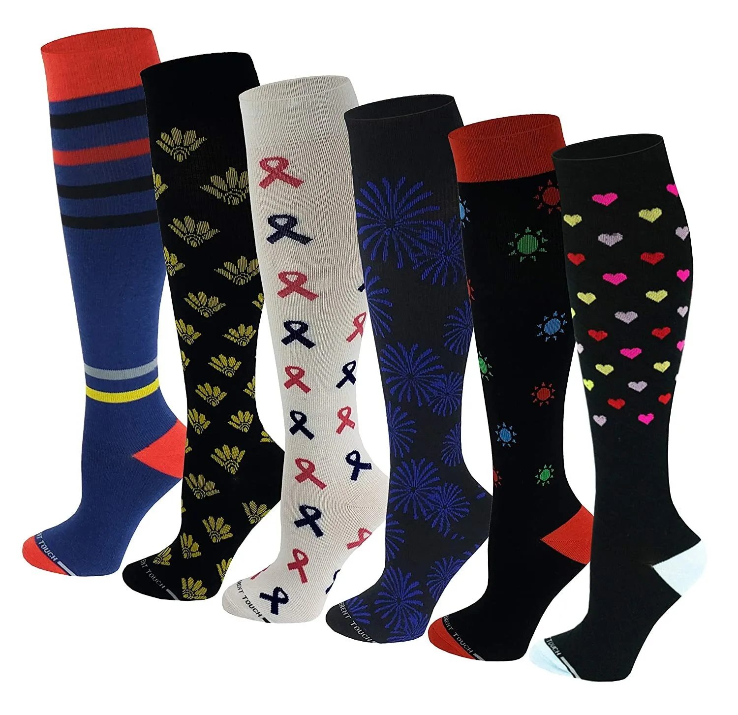 Differenttouch 6 Pairs Women Moderate Compression Knee High Socks 4-10 ...