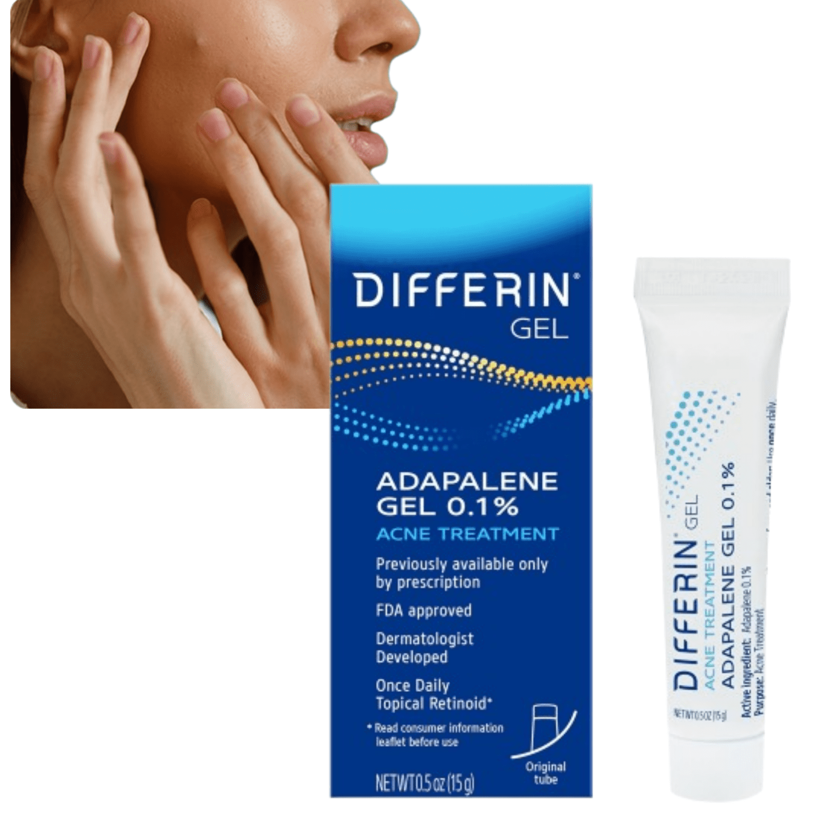 Differin Acne Treatment Gel, 30 Day Supply, Retinoid Treatment for Face with 0.1% Adapalene ...