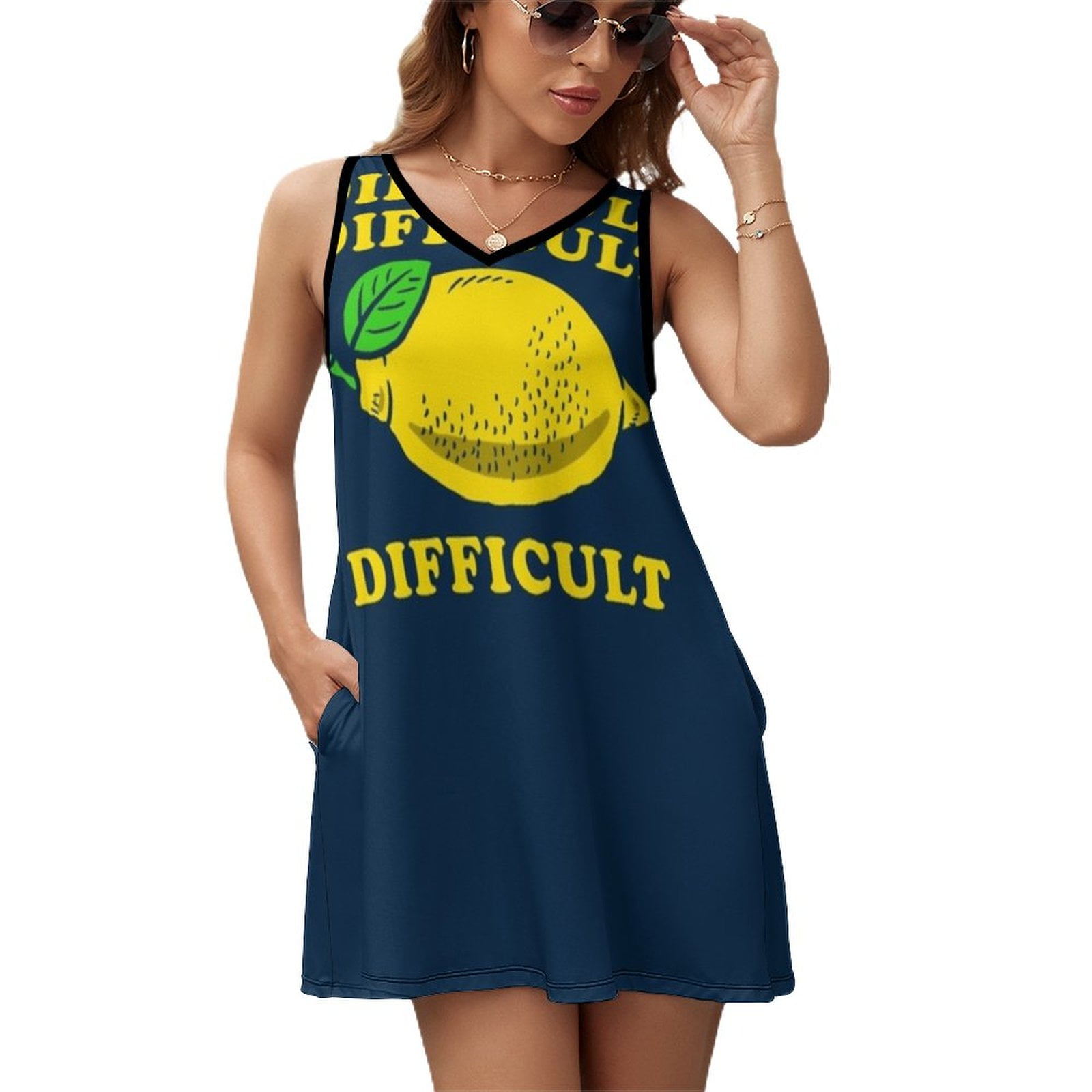 Difficult Difficult Lemon Difficult Square Neck Dress Sweet Summer ...