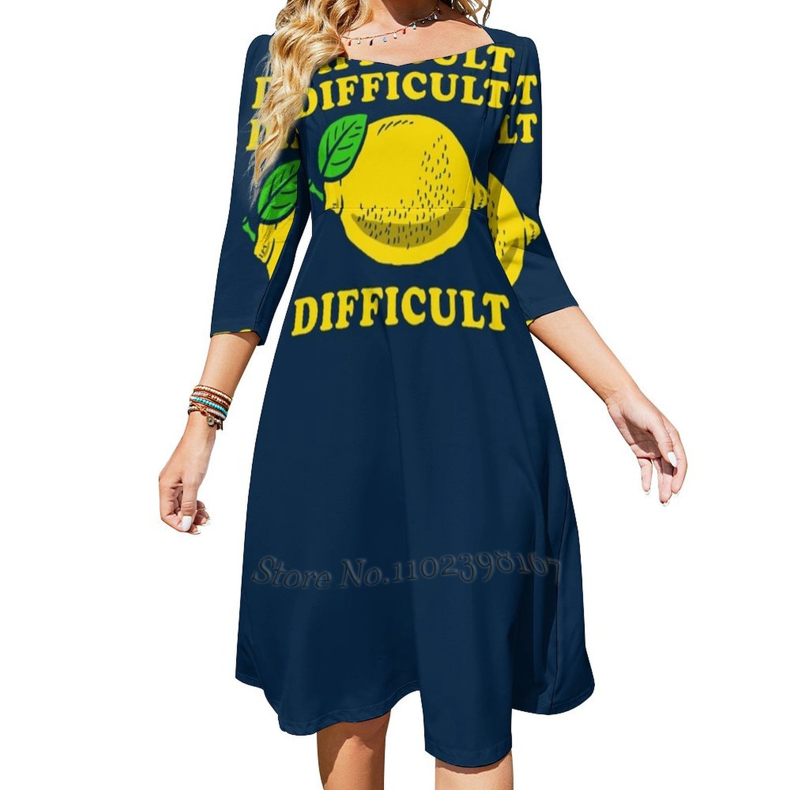 Difficult Difficult Lemon Difficult Square Neck Dress Sweet Summer ...