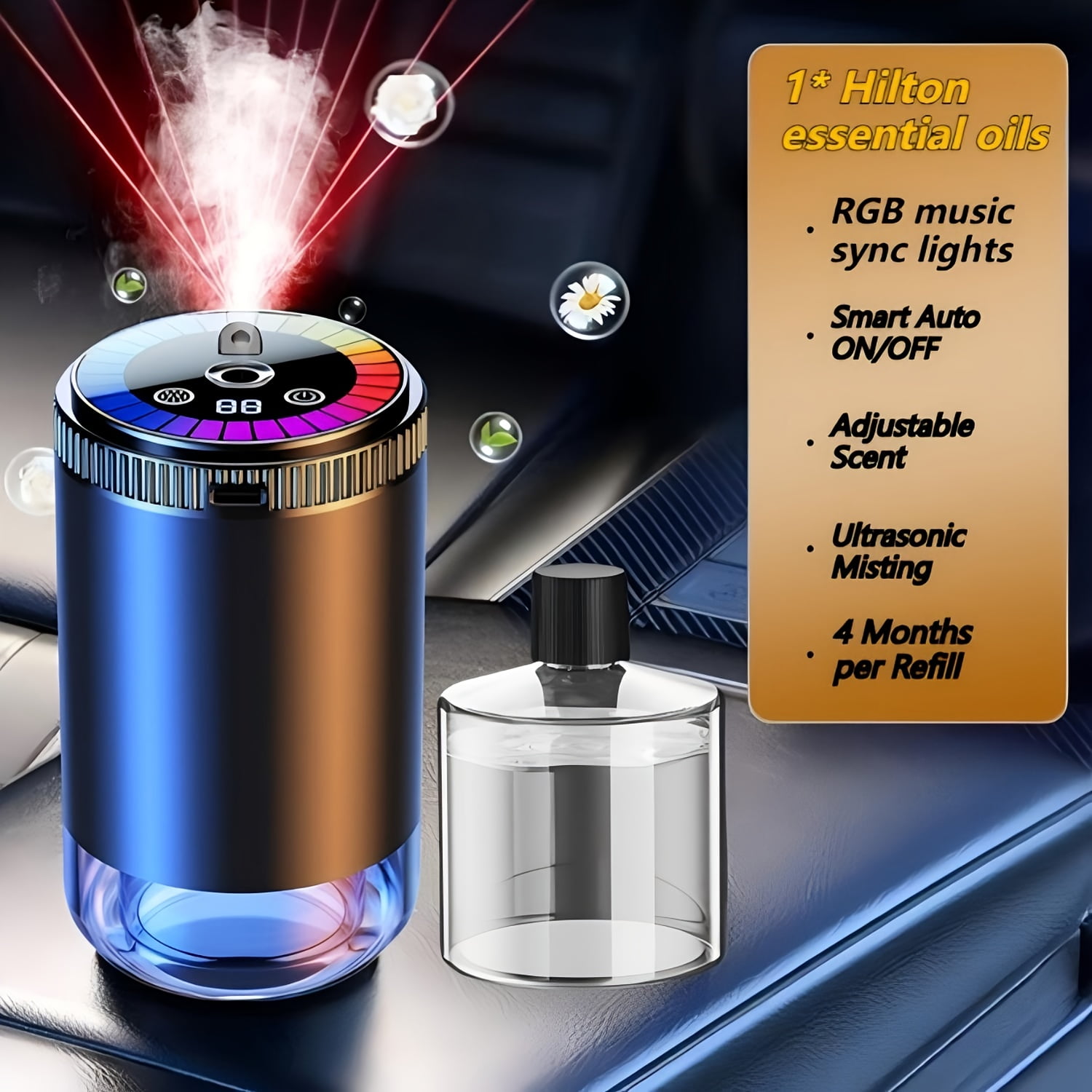 Diffuser humidifier with starry sky & dynamic lights. Adjustable scent ...