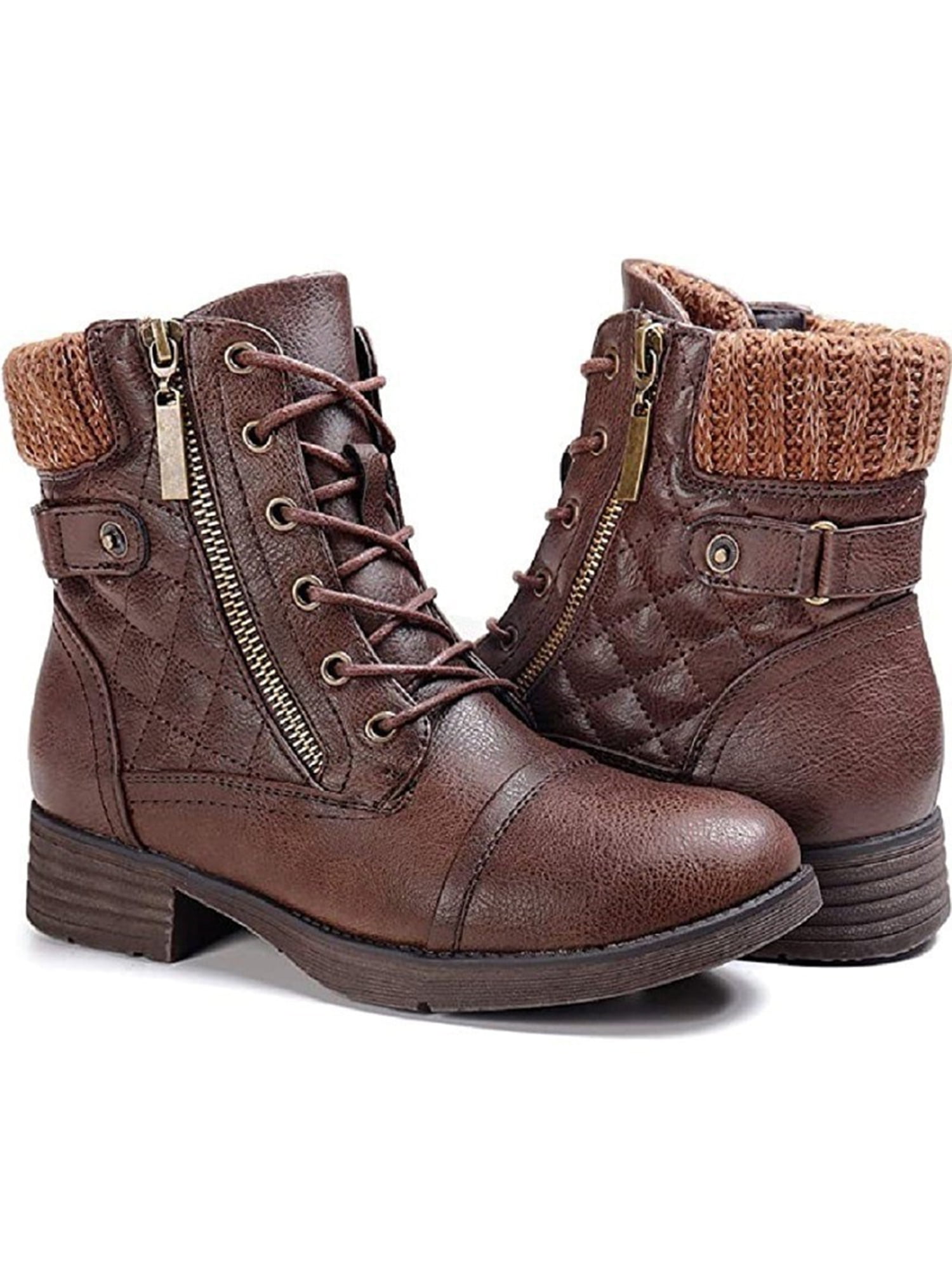 Difumos Women Combat Boot Zipper Short Bootie Non Slip Ankle Boots ...