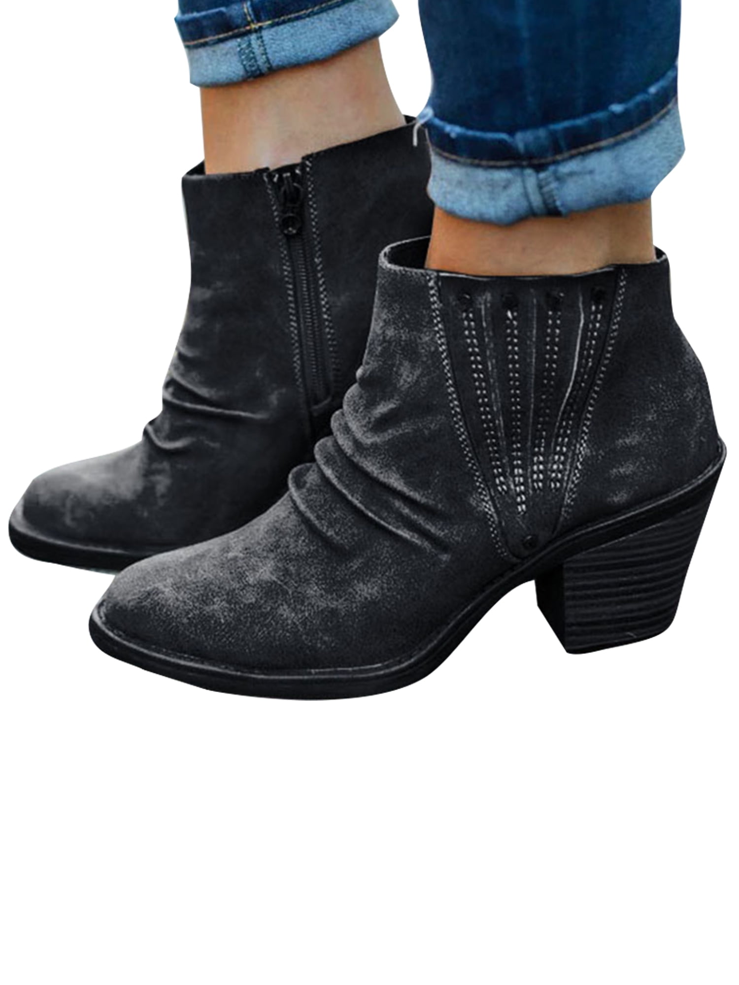 Difumos Womens Stack Heel Booties Block Heels Fashion Ankle Boots Black ...