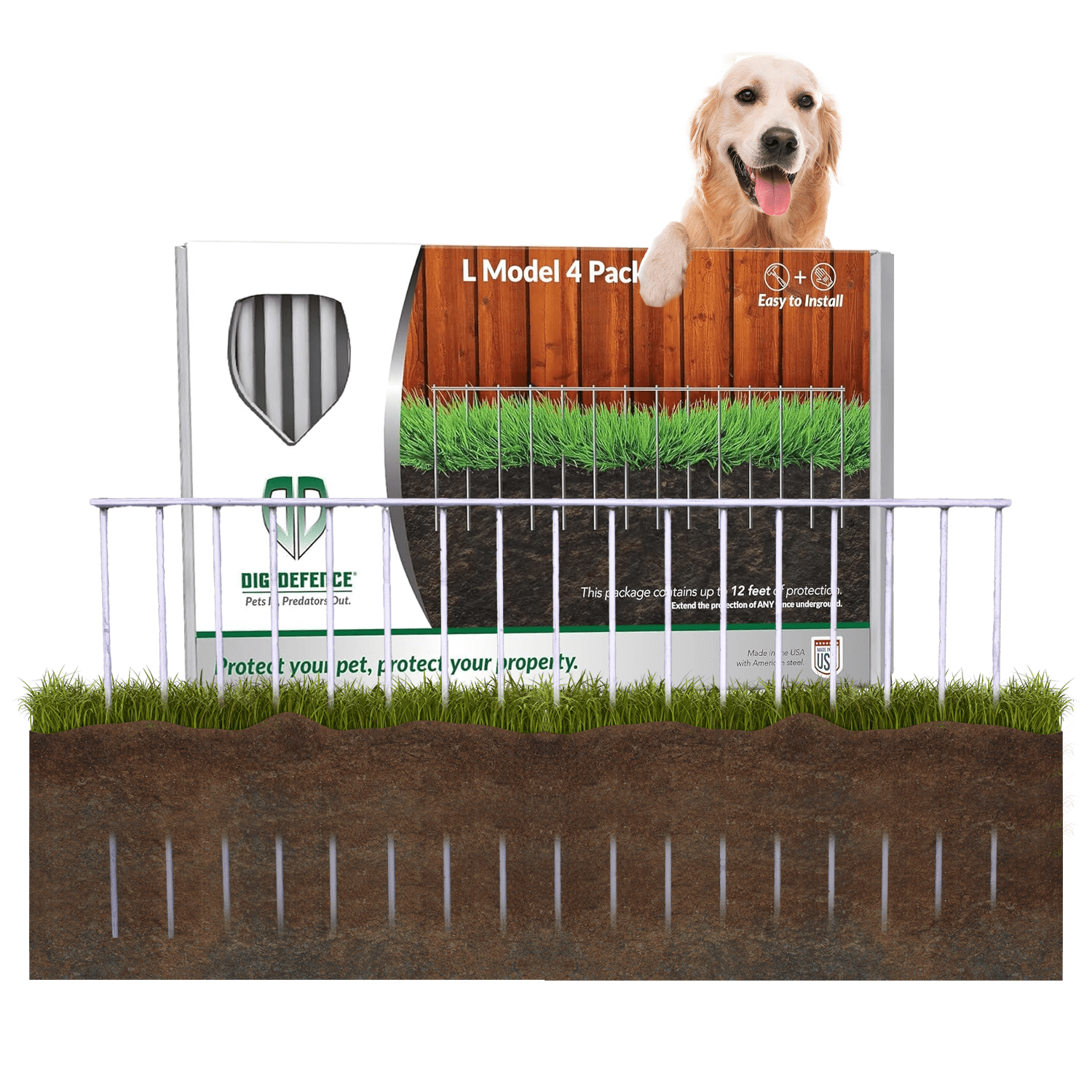 "Dig Defence Easy Yard Guard 4 Pack Large Animal Barrier Fence 10"" L x ...