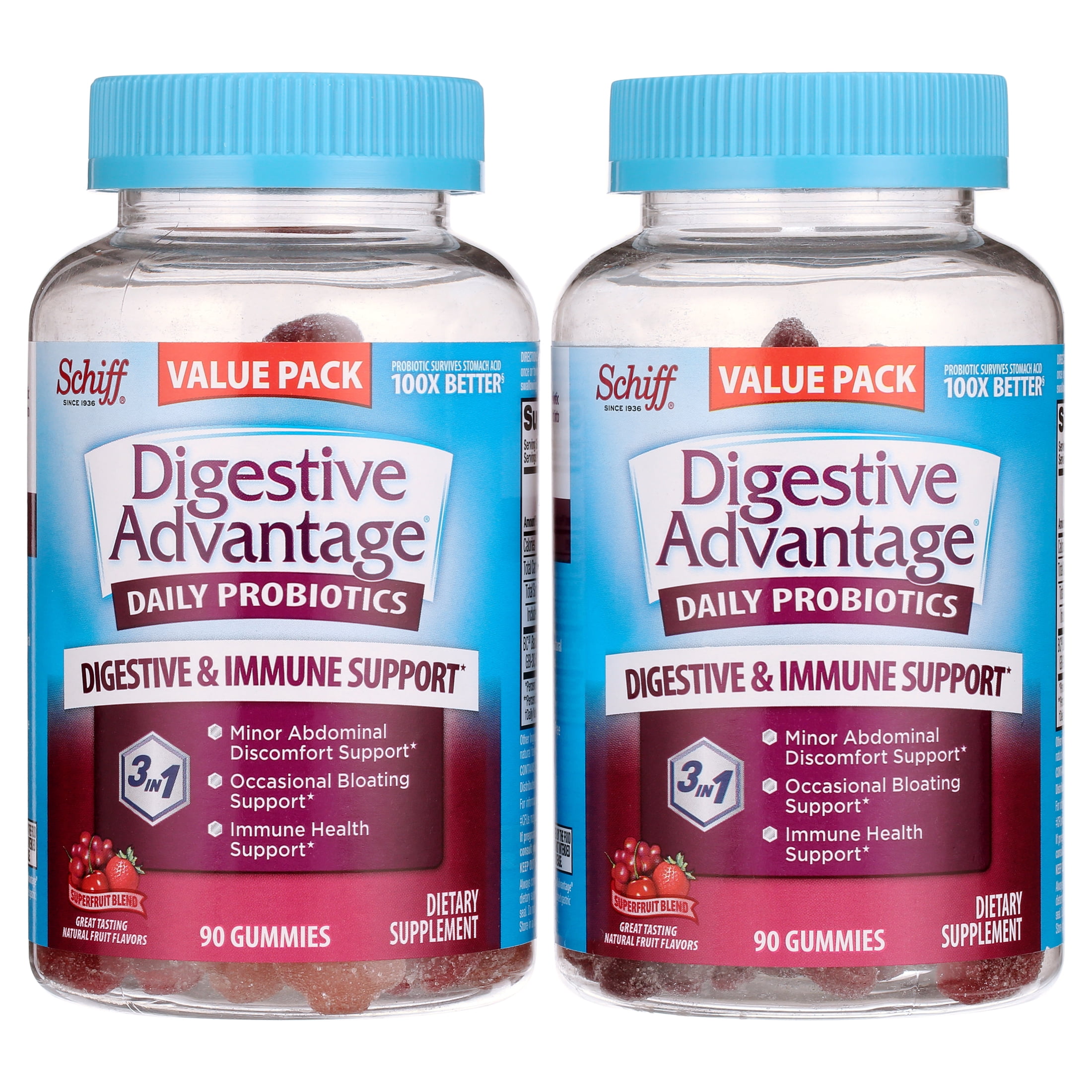 Digestive Advantage Probiotic Gummies Superfruit Blend 2 x 90 ct Immune ...