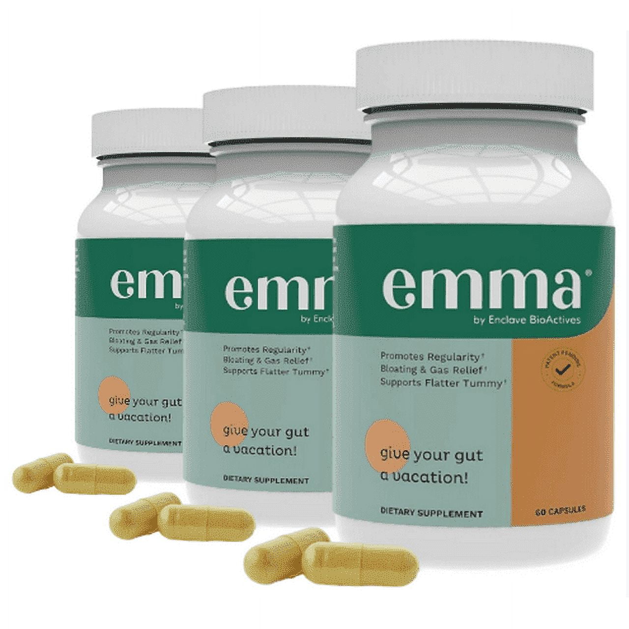 Digestive Relief 3-Pack: Emma 60-Count Caps for Gas, Bloating & Regular ...