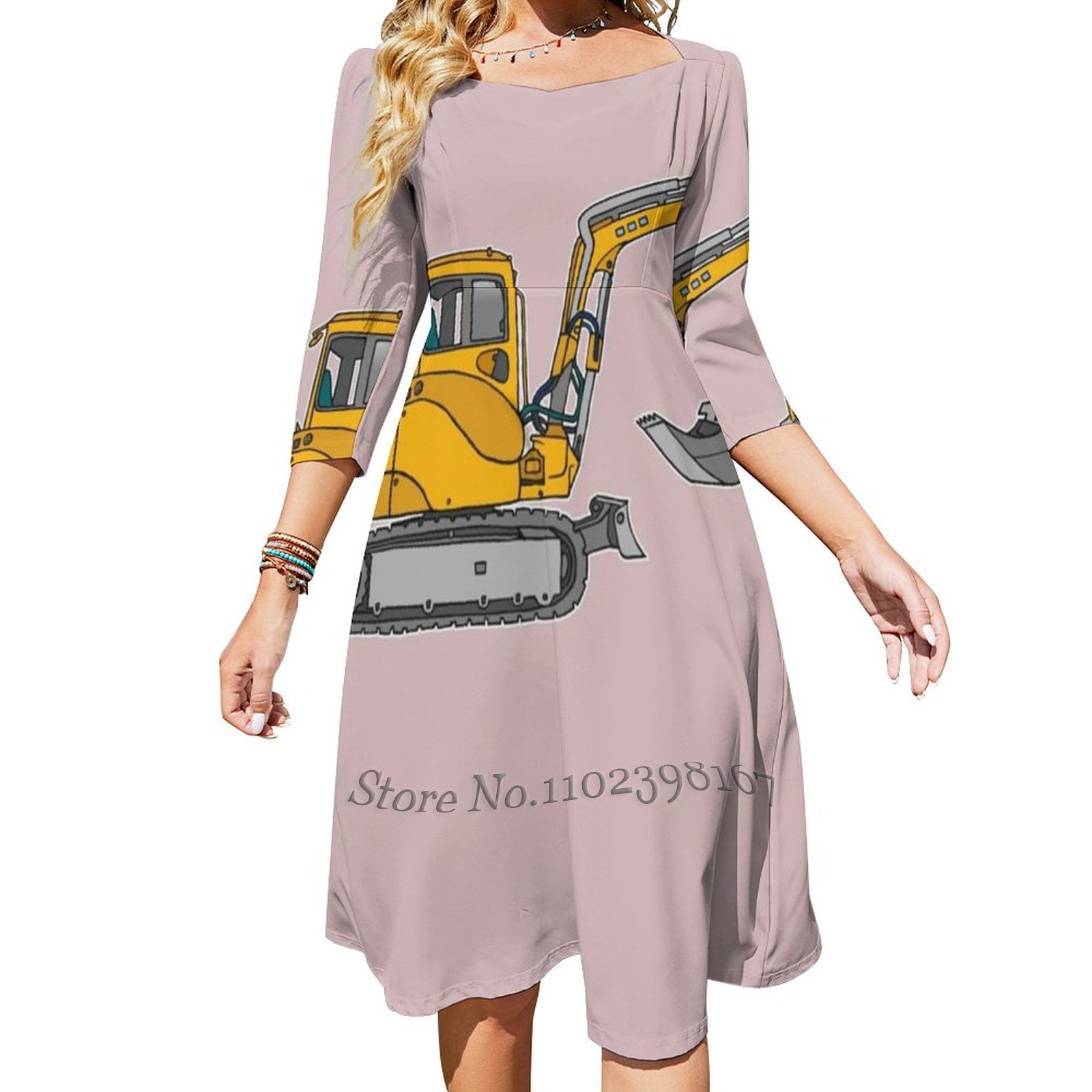 Digger Excavator Square Neck Dress New Plus Size Elegant Women Waist ...
