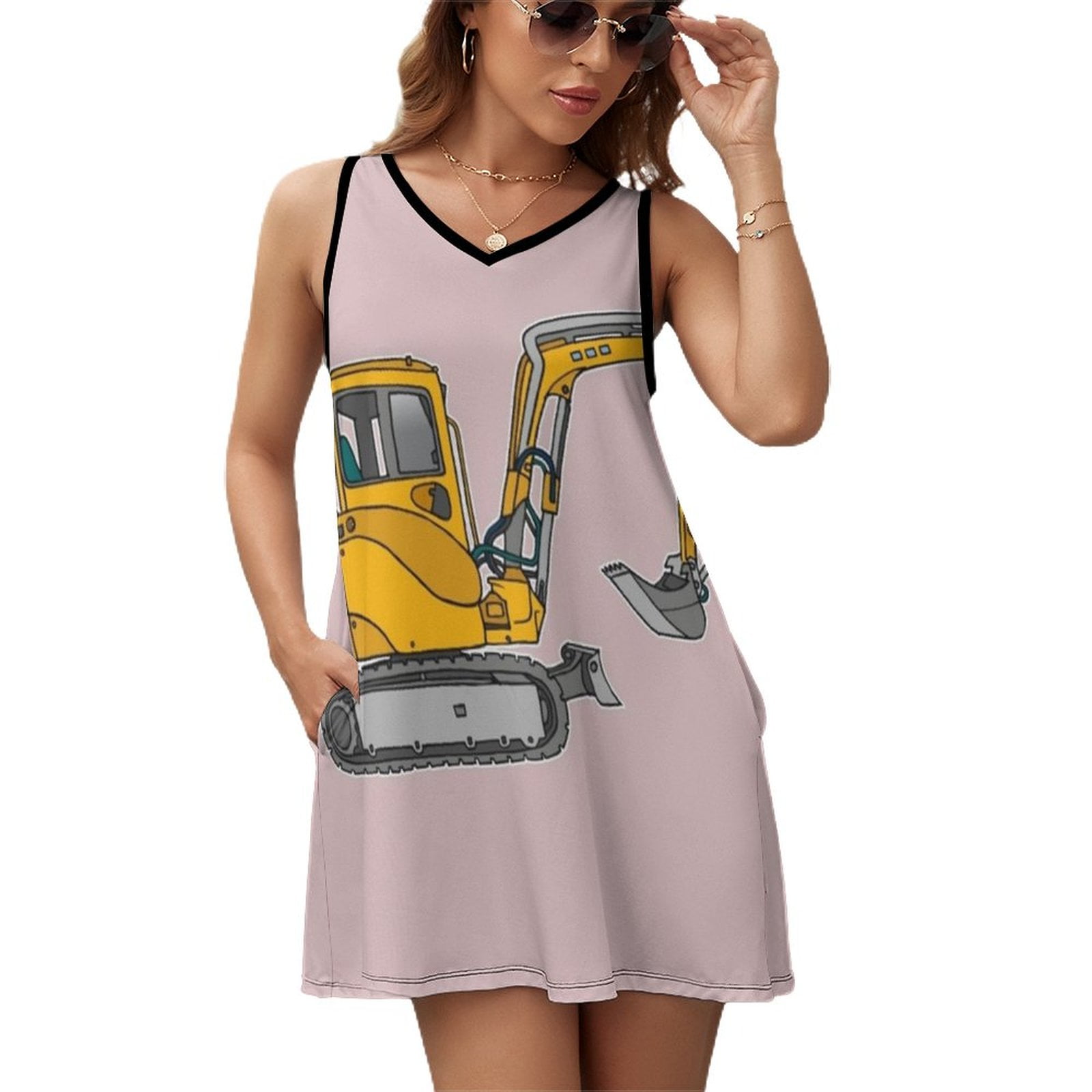 Digger Excavator Square Neck Dress New Plus Size Elegant Women Waist ...