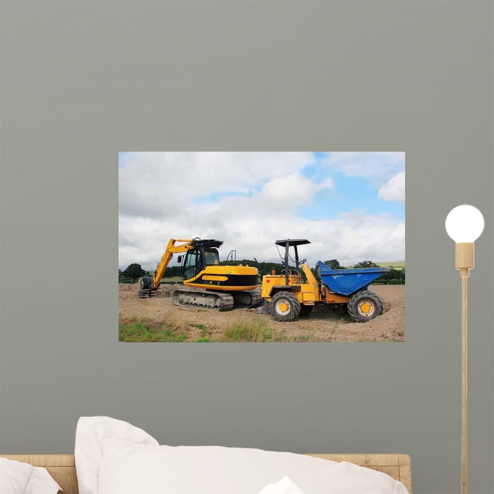 Digger and Dumper Truck Wall Mural Decal Sticker, Wallmonkeys Peel ...