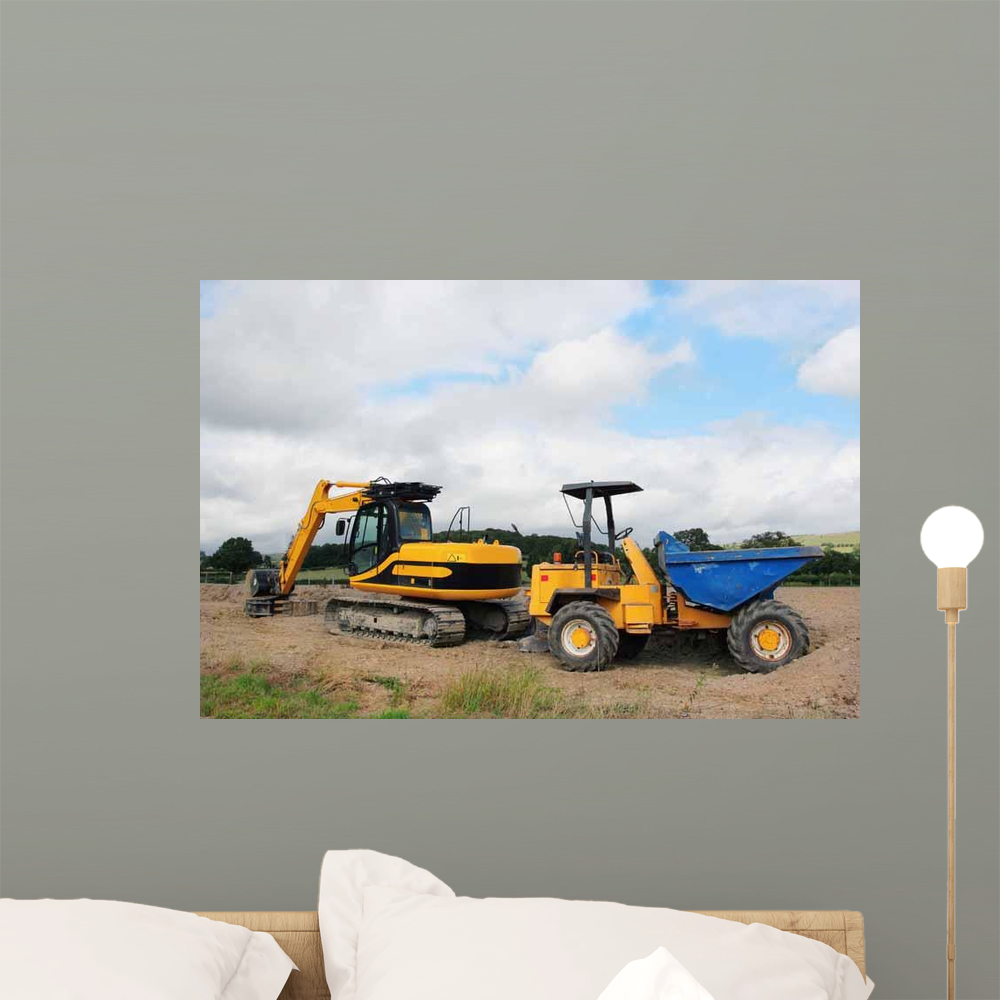 Digger and Dumper Truck Wall Mural Decal Sticker, Wallmonkeys Peel ...