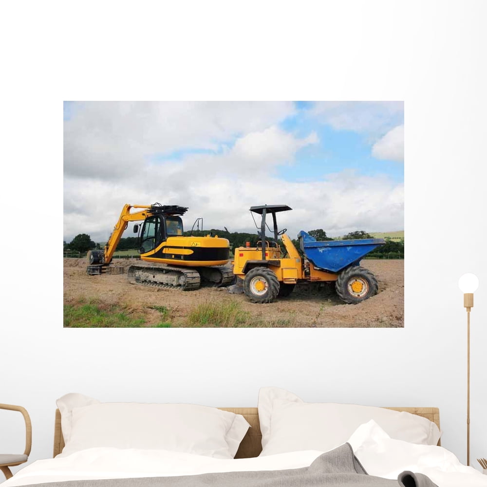 Digger and Dumper Truck Wall Mural Decal Sticker, Wallmonkeys Peel ...