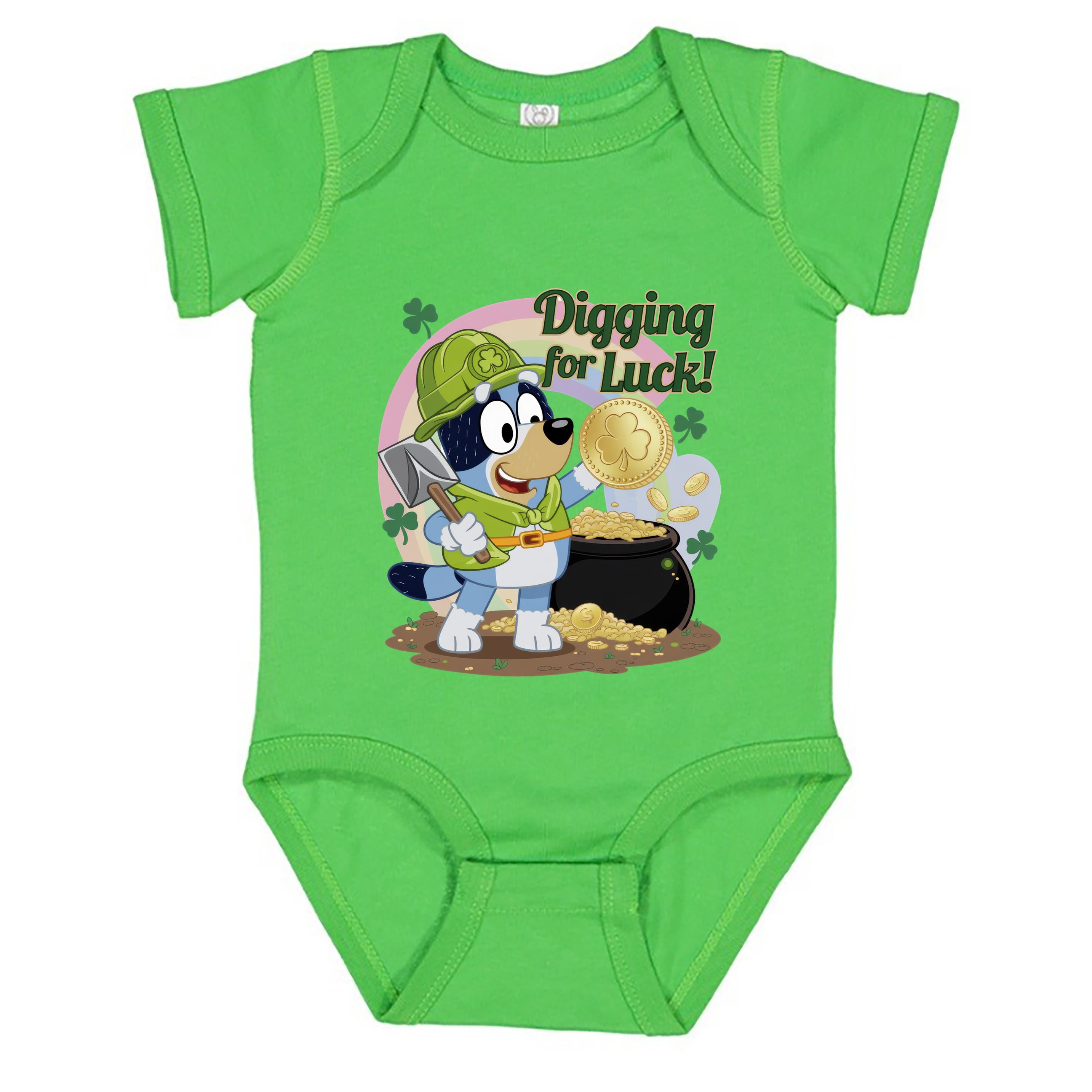 Digging for Luck Bluey St Patrick’s Day Baby Bodysuit Green Shamrock ...