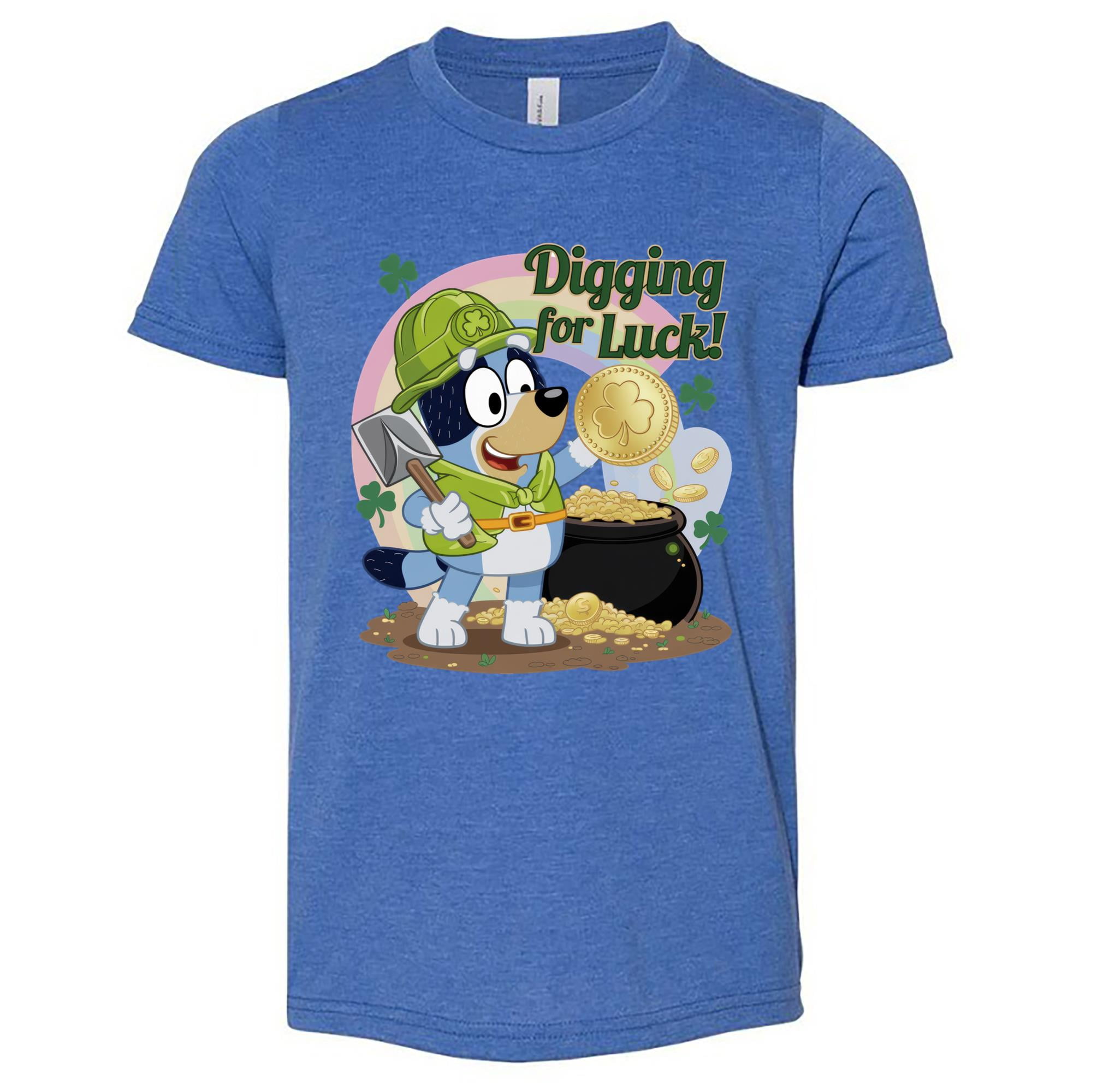 Digging for Luck Bluey St Patrick’s Day Youth shirt, Green Shamrock ...