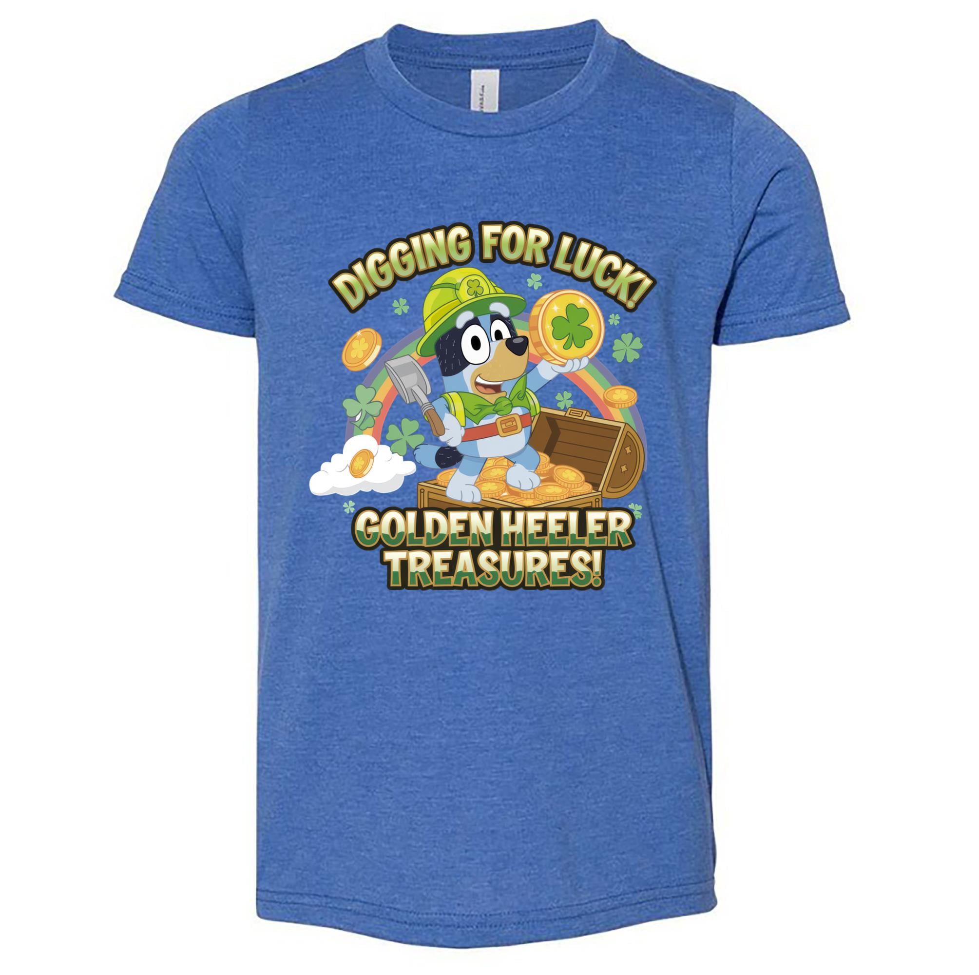 Digging for Luck Golden Heeler Treasures Bluey Youth shirt, St Patrick ...