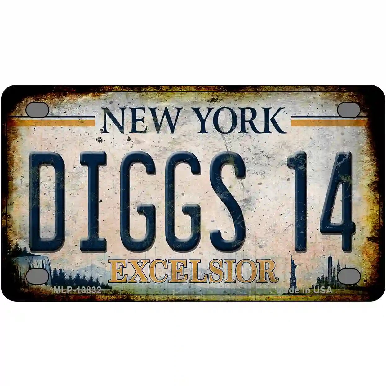 Diggs 14 Excelsior New York Rusty Novelty Metal License Plate Tag 4" x ...