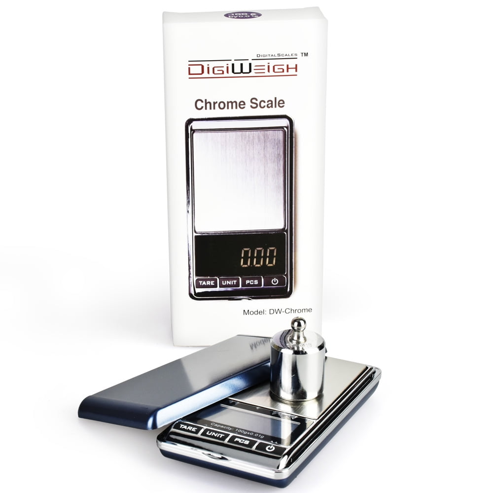 DigiWeigh Chrome Digital Pocket Scale w/ Weight - 100g x 0.01g ...