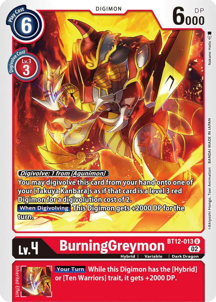 Digimon Across Time Uncommon BurningGreymon BT12-013 - Walmart.com