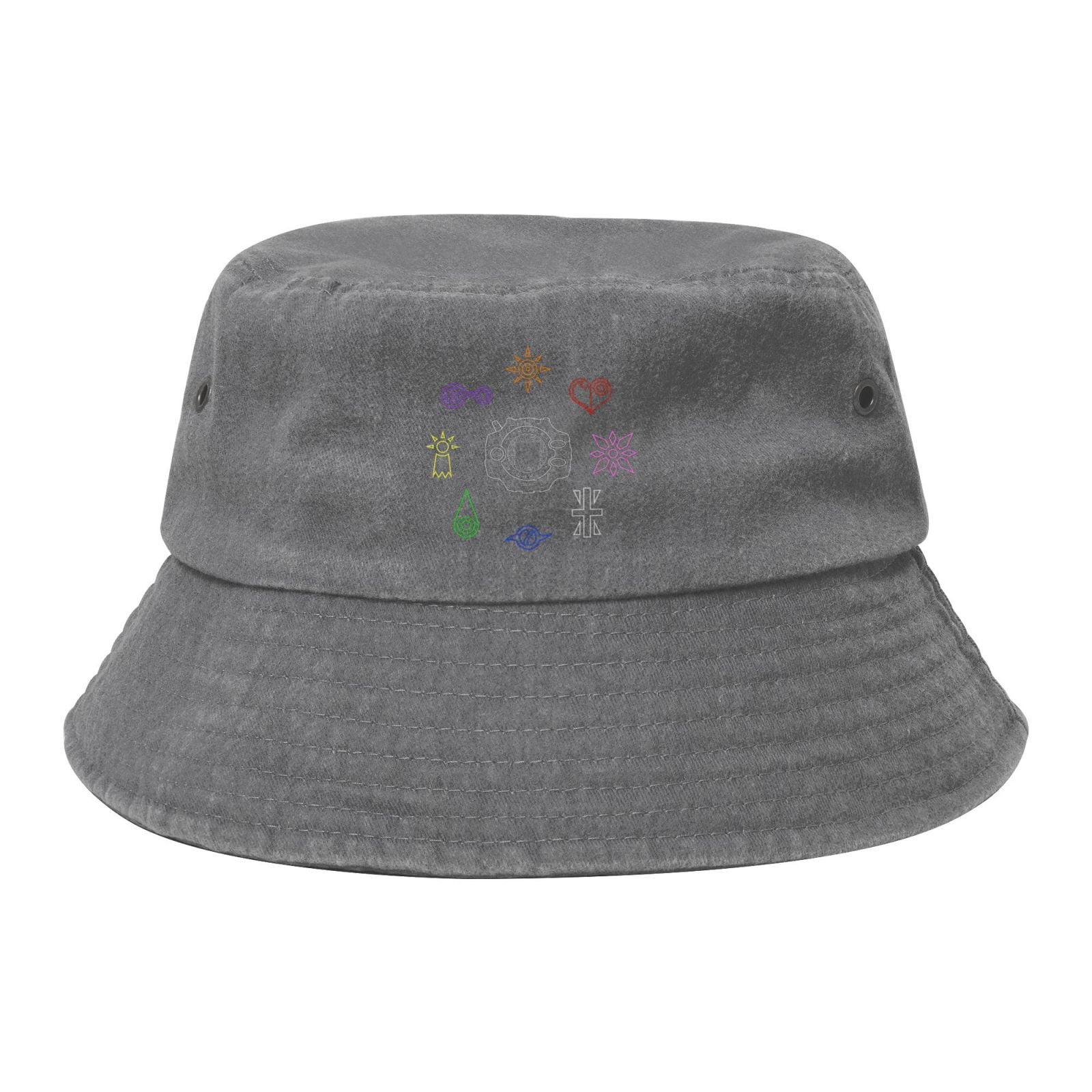 Digimon Crests Washed Denim Sun Hats for Men Women Bucket Hat Wide Brim ...