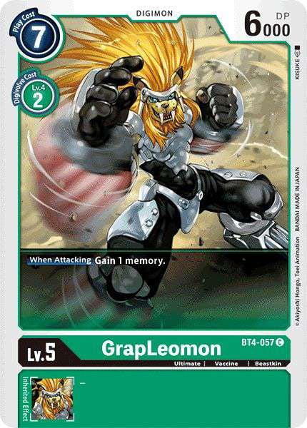 Digimon Great Legend Common GrapLeomon BT4-057 - Walmart.com