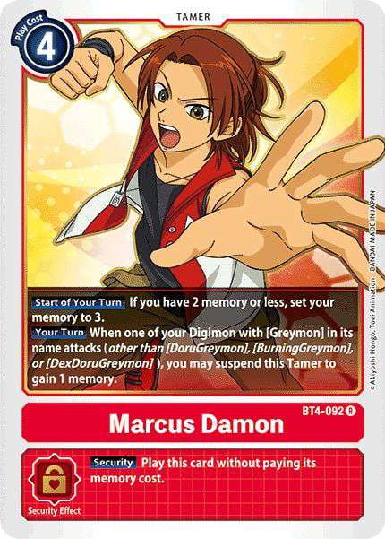 Digimon Great Legend Rare Marcus Damon BT4-092 - Walmart.com