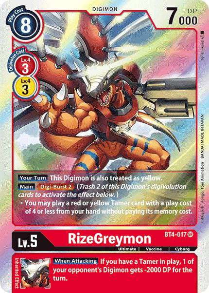 Digimon Great Legend Super Rare RizeGreymon BT4-017 - Walmart.com