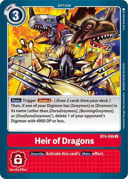 Digimon Great Legend Uncommon Heir of Dragons BT4-099 - Walmart.com