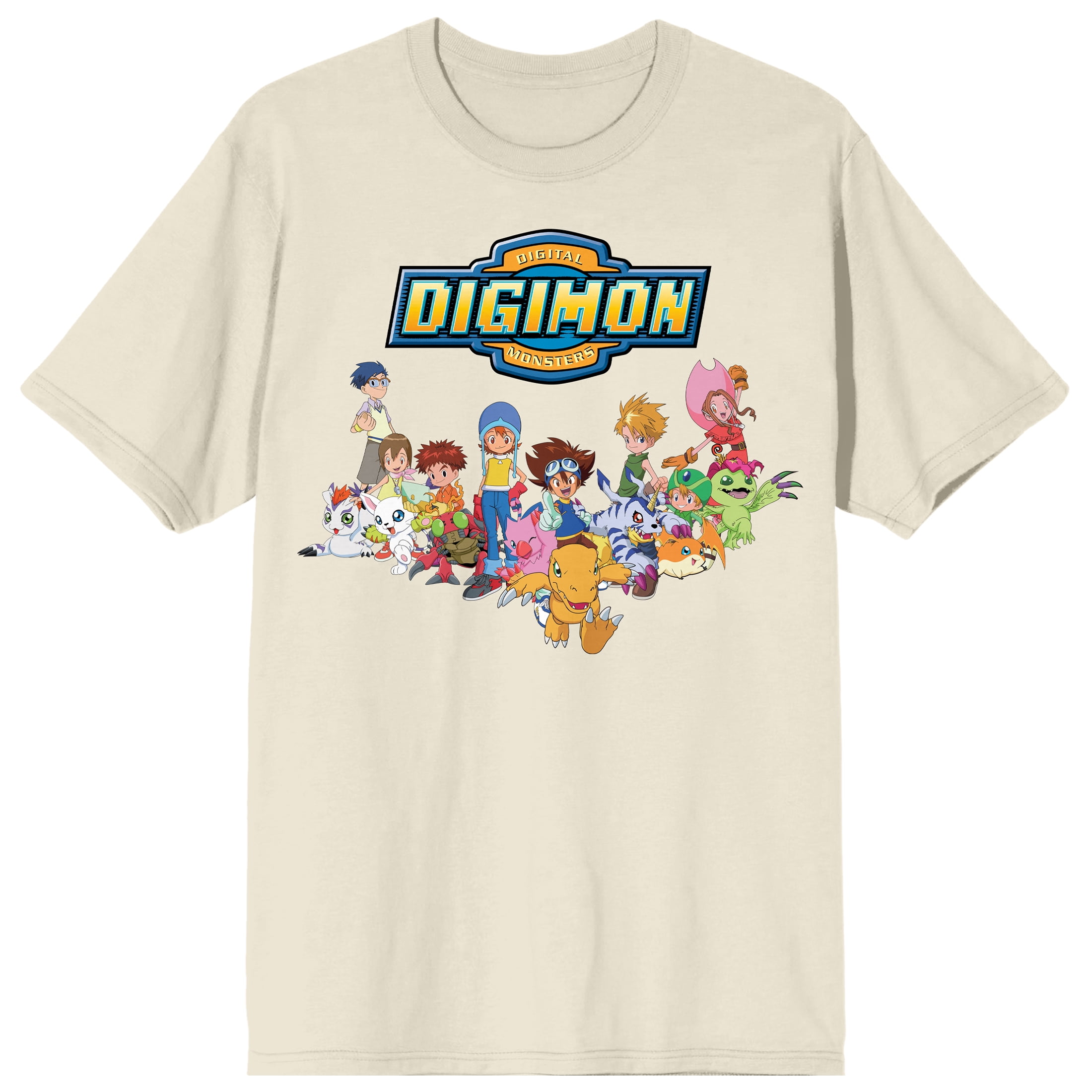 Digimon Main Characters & Anime Logo Crew Neck Short Sleeve Natural Men ...