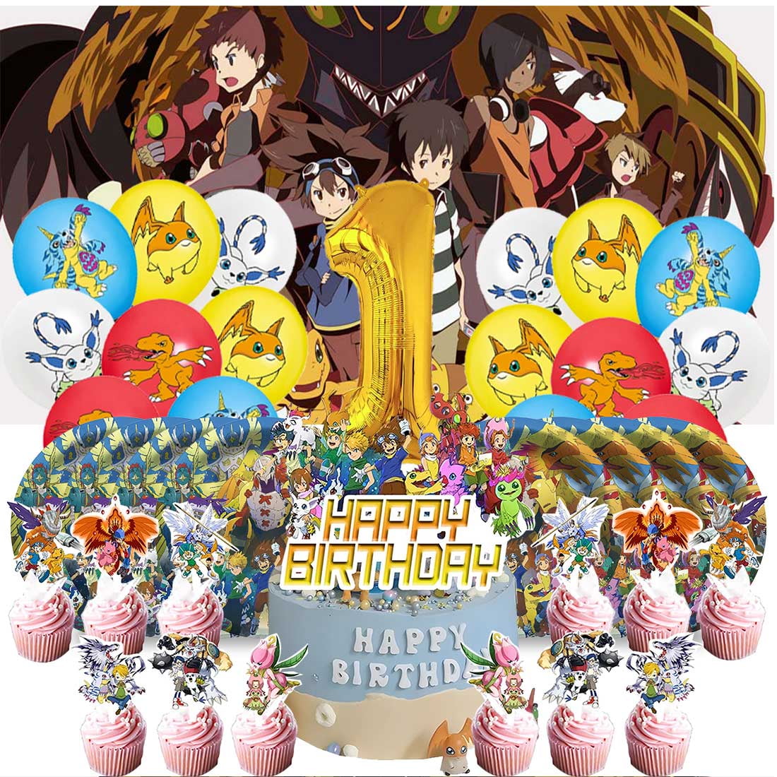 Digimon Monster Balloons Party Supplies 1st Decor Tableware Birthday ...