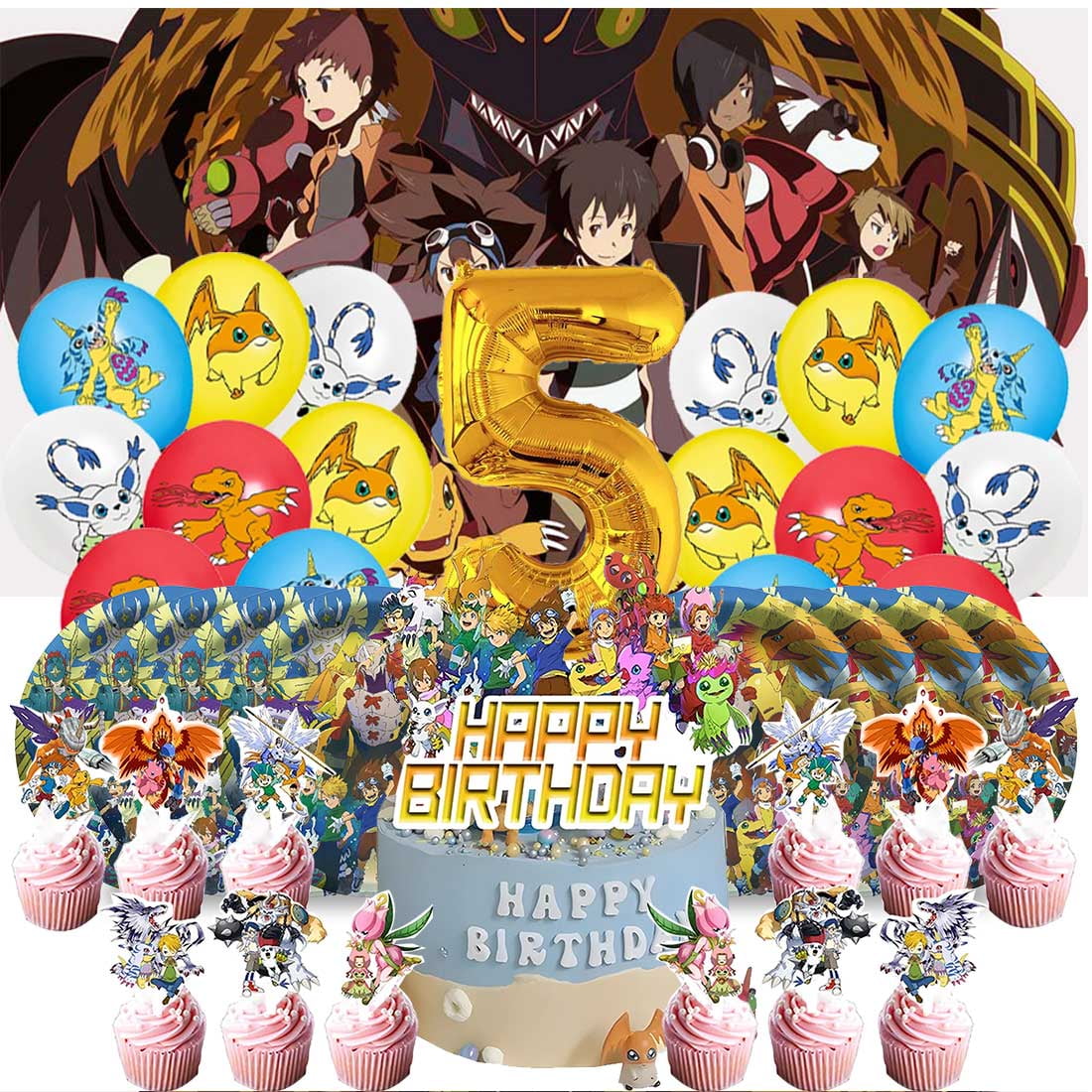 Digimon Monster Balloons Party Supplies 5th Decor Tableware Birthday ...
