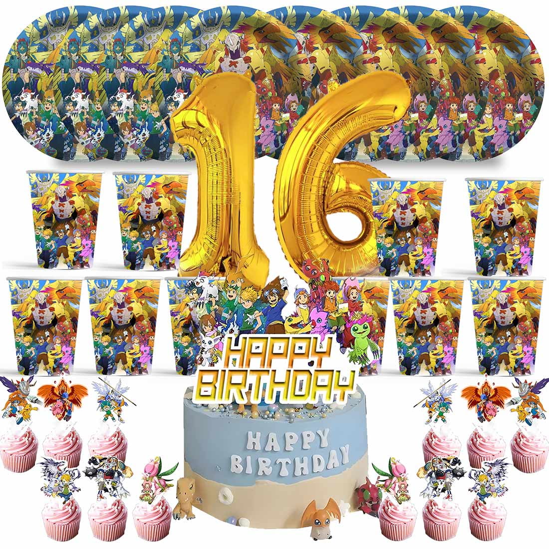 Digimon Monster Birthday 16th Cups Party Supplies Plates Fans ...