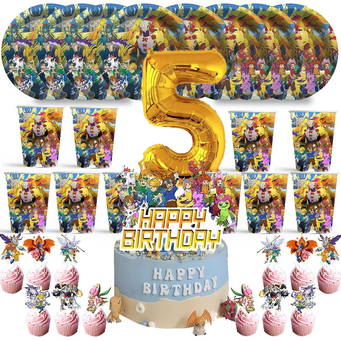 Digimon Monster Birthday 5th Cups Party Supplies Plates Fans ...