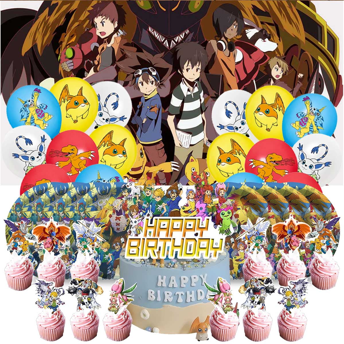 Digimon Monster Birthday Party Supplies Balloons Paper Plates ...