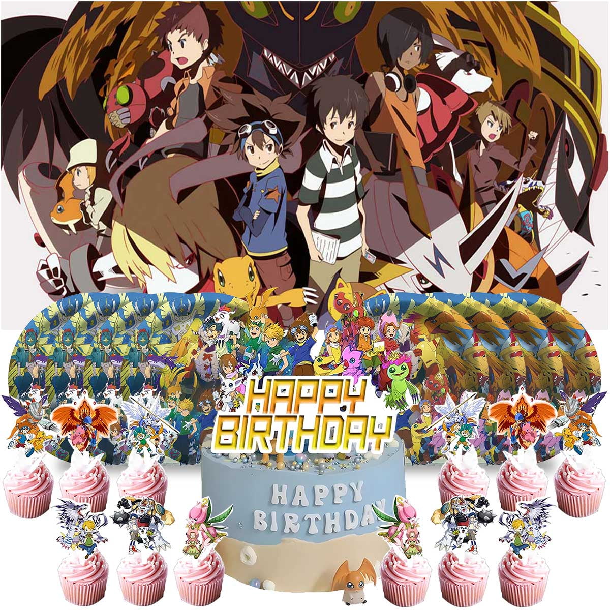 Digimon Monster Birthday Supplies Plates Decorations Decor Backdrop ...