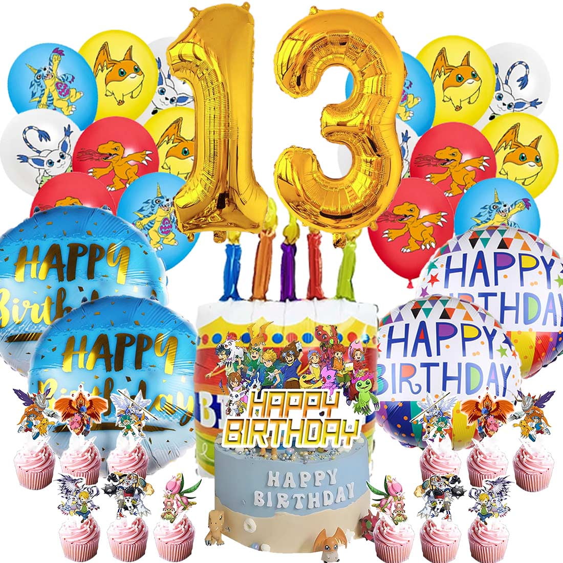 Digimon Monster Party Supplies 13th Decor Kit Balloons Birthday Cake ...