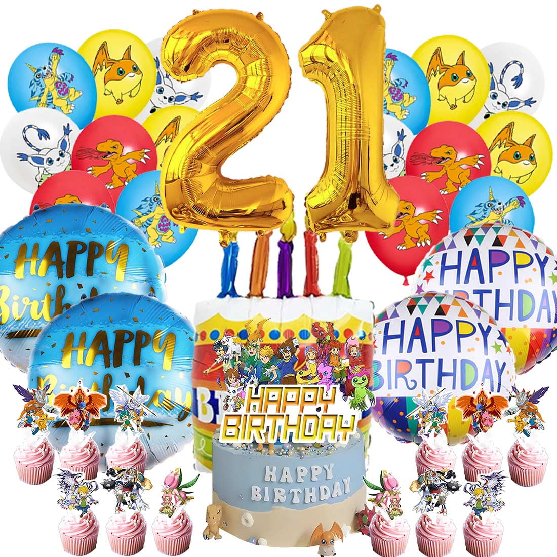 Digimon Monster Party Supplies 21th Decor Kit Balloons Birthday Cake Topper Decorations ...