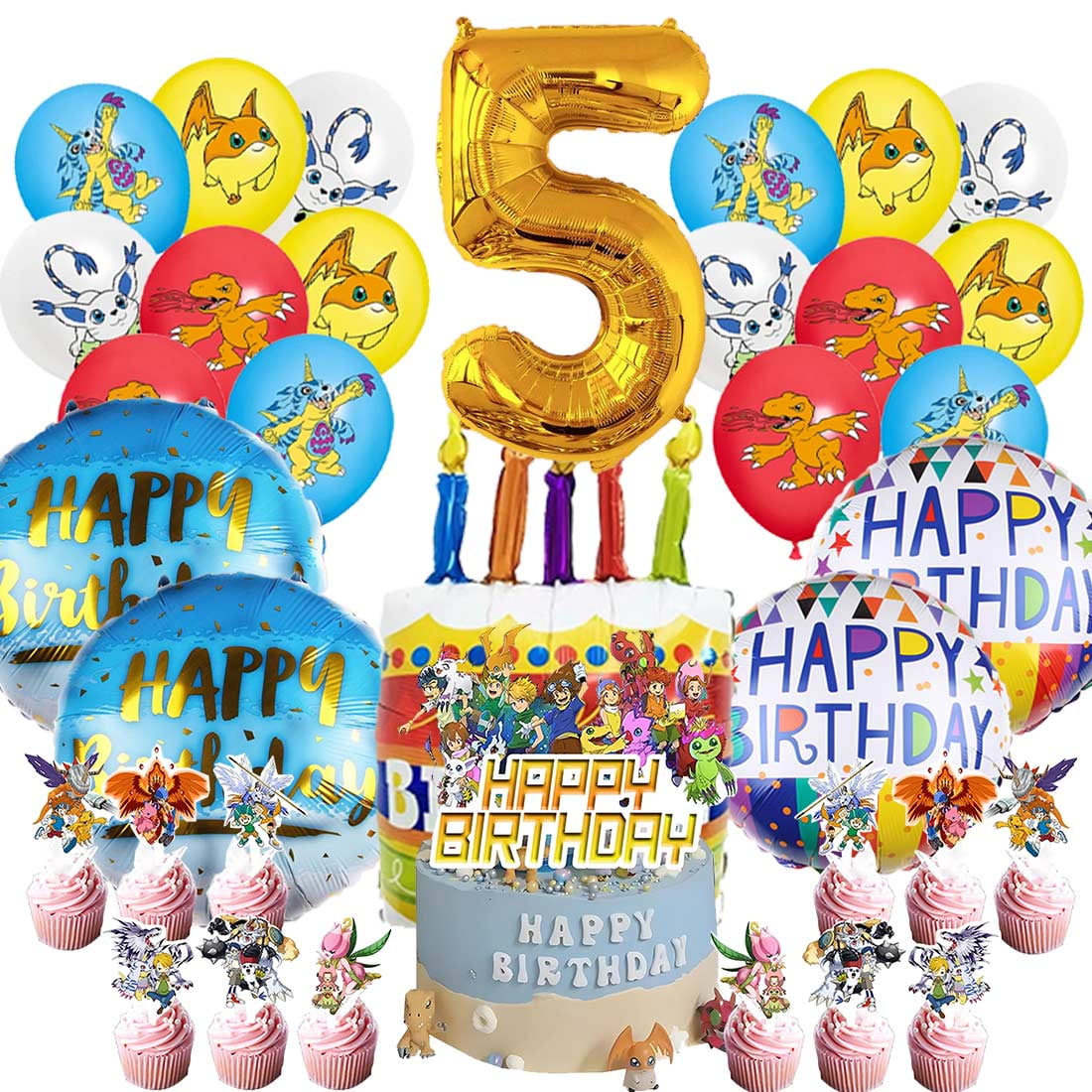 Digimon Monster Party Supplies 5th Decor Kit Balloons Birthday Cake ...
