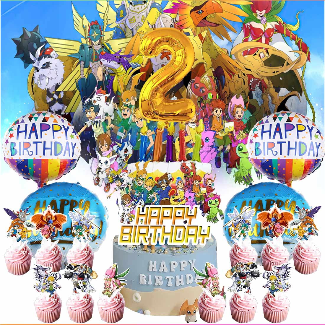 Digimon Monster Party Supplies Decor 2nd Kit Balloons Birthday Cake ...