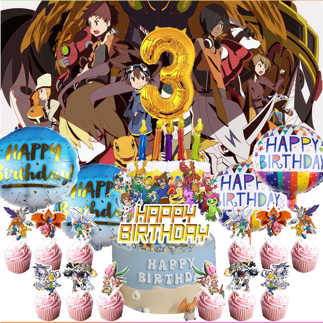 Digimon Monster Party Supplies Decor 3rd Kit Balloons Birthday Cake ...