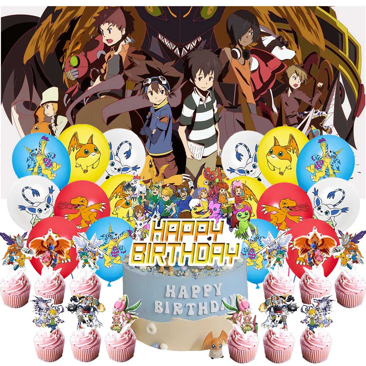 Digimon Monster Party Supplies Latex Balloons Decor Banner Backdrop Kit ...