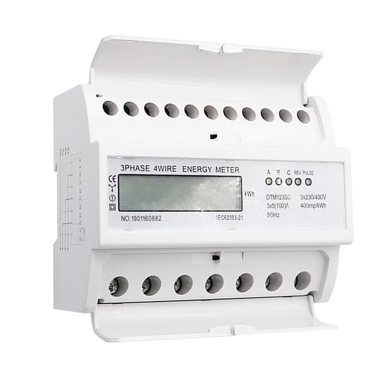Digital 3 Phase Energy Meter LCD Display Flame Retardant Housing ...